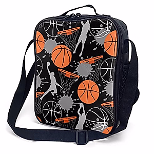 CEZEHAJI Kids Lunch Box, Insulated Lunch Bag for Girls&Boys, Basketball Lunch Bag with Shoulder Strap, School Bento Lunch Box for Kids Toddlers Teens, Black Reusable Cooler Thermal Meal Tote Kit