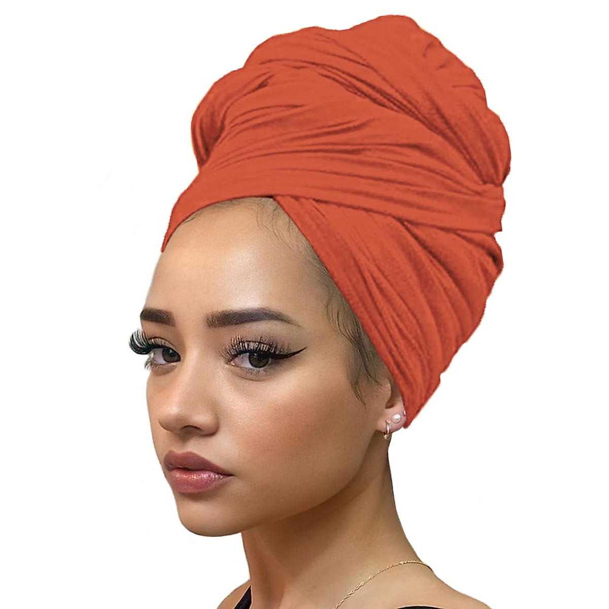 Kachanaa Soft Head Scarfs Headbands for Women Stretch Jersey Head Wraps Solid Color African Hijab Scarfs Summer Breathable Turbans(Orange)