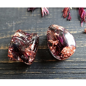 ETERNIADA Teardrop Ear gauges and Plugs Black Cornflower Plugs for Women for Men Drop Tunnels gauges with Flowers and Rose Gold Flakes (22mm / 7/8" / Pair)