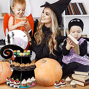 Z1juce Halloween Cupcake Stand 3 Tier Halloween Cardboard Cake Stand Tower Halloween Dessert Holder Halloween Dessert Tower Halloween Cupcake Serving Tray for Halloween Christmas Birthday Party Supply