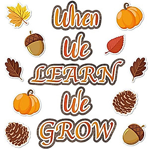 58 Pcs Fall Cut Outs Pumpkin Leaves Acorns Cut Out with 100 Glue Point When We Learn We Grow Colorful Fall Decorations for Classroom Bulletin Border Autumn Thanksgiving Wall Decor