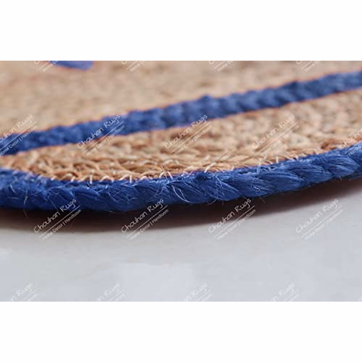 Chouhan Rugs Area Rug Natural Jute Hand Braided Rug Light Blue Scalloped Runner