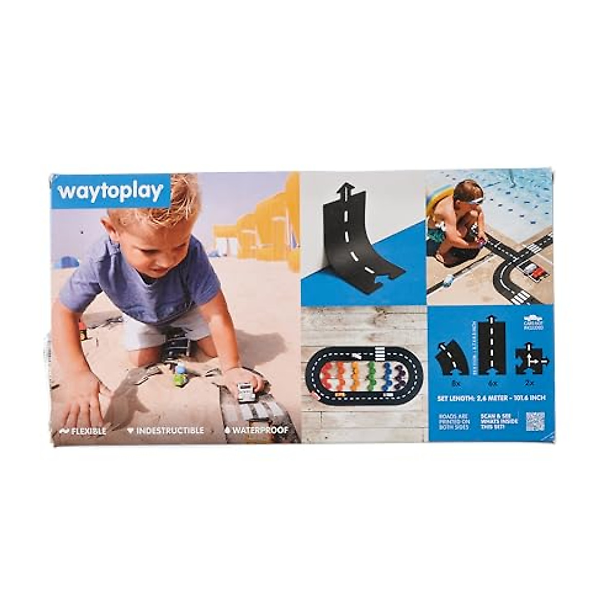 Waytoplay Expressway, 16 Piece Circuit for Toy Cars - Flexible, Indestructible, and Waterproof - Modular Car Tracks - Made in The Netherlands