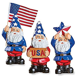 Collections Etc American Pride Uncle Sam Garden Gnome Set, Set of 3 - Lawn & Garden Seasonal 4th of July Decor - Resin - 3.5" L x 3.5" W x 9" H