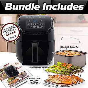 NUWAVE Brio 3-Quart Digital Air Fryer With Bonus Pan and Frying Rack with One-Touch Digital Controls, 6 Easy Presets, Precise Temperature Control, Recipe Book, Wattage Control, Preheat and Reheat