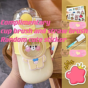 LIERWOI Kawaii Bear Water Bottle Anti-drop, 720ml Cute Driking Bottle wiht Straw for Girls Teenager, Bpa Free,Plastic Water Bottle for Daily Outdoor