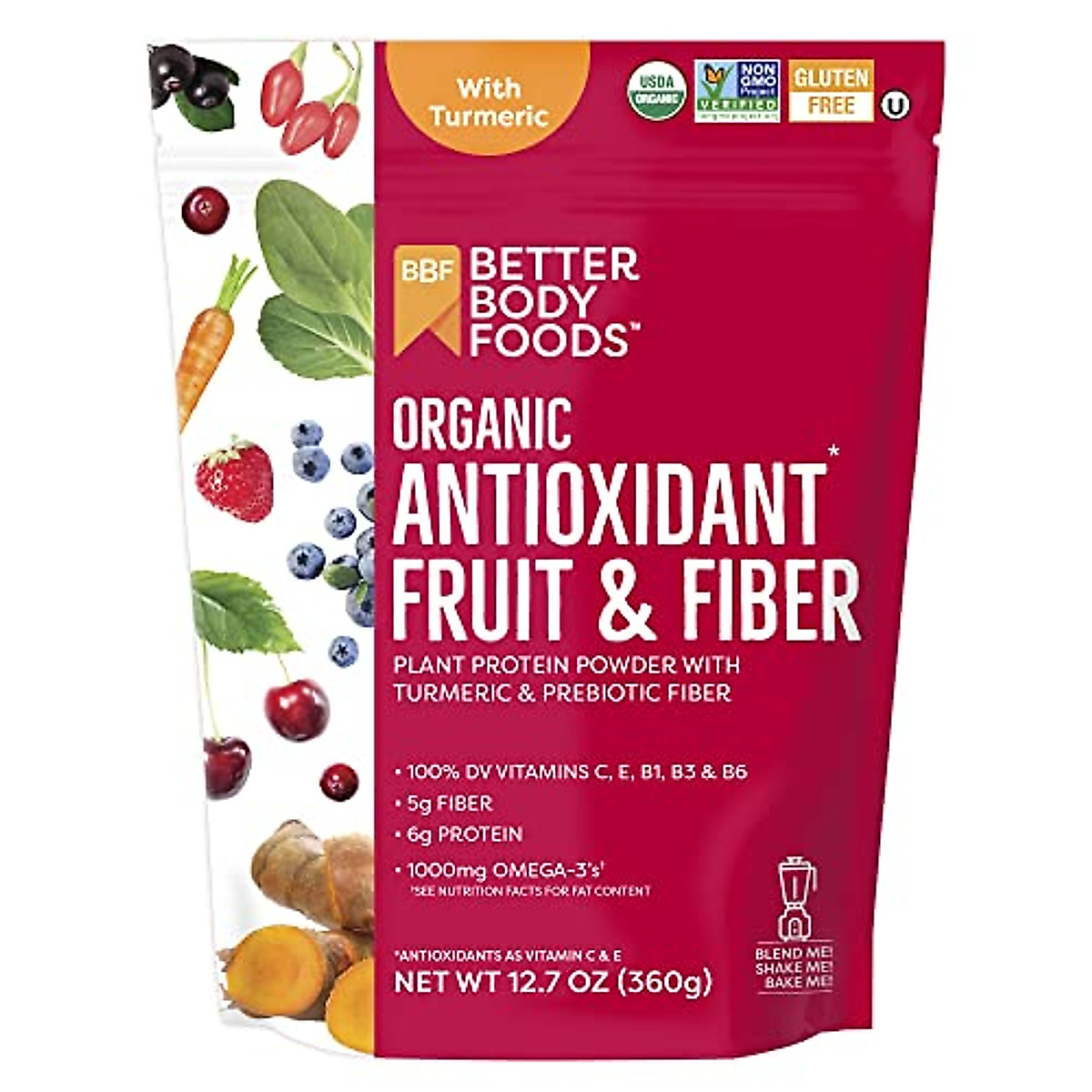 BetterBody Foods Organic Antioxidant Fruit and Fiber Superfood Blend, 12.7 Ounce, Powder