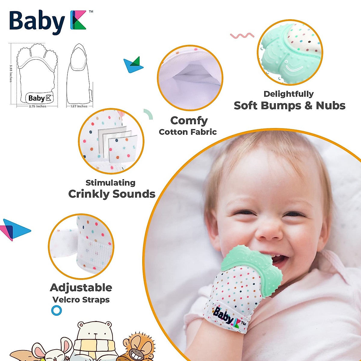 BABY K Baby Teething Toys Set 10 Pcs (Mint Green) - Teething Mittens for Babies - Freezable Teething Toys for Gum Relief - Sensory Toys for Babies with Soft Nubs - Rattles for Babies 6-12 Months