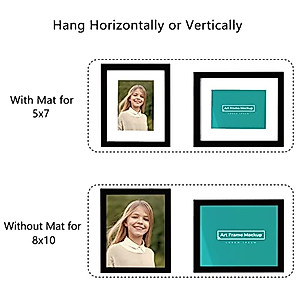 Picrit 8x10 Picture Frame for Wall Mounting or Table Top Display Set of 4, Made of High Definition Real Glass, Display 5x7 with Mat or 8x10 Without Mat