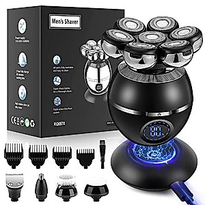 Head Shavers for Bald Men, Wjiang 6 in 1 Electric Razor Mens Shaver Wet Dry Cordless Electric Skull Shavers 7D Floating Rechargeable Bald Head Shaver Back Shaver Head Shaver for Men Father's Day gifts