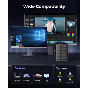 ORICO 5 Bay Raid Hard Drive Enclosure Aluminum USB 3.0 to SATA Hard Drive Tray Less Docking Station Max Up to 100TB Support RAID 0/1/3/5/10/JBOD Single Mode, Designed with Safety Lock-9558RU3