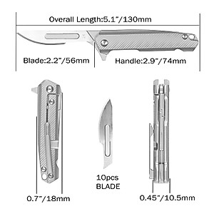 Samior S099 Mini Flipper Scalpel Folding Pocket Knife, 10pcs #24 Replaceable Blade, Highend CNC 6AL4V Titanium Handles Frame Lock Slim Pocket Clip, Utility EDC Keychain Knives, 1.2oz