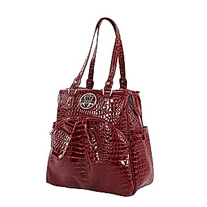 Kathy Van Zeeland Croco PVC Designer Luggage - 4 Piece Softside Expandable Lightweight Spinner Suitcases - Travel Set includes a Dowel and Shopper Bags, 20-Inch Carry On & 28-Inch Suitcase (Burgundy)