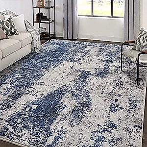 Area Rug Living Room Rugs: 5x7 Large Soft Indoor Carpet Modern Abstract Decor Rug with Non Slip Rubber Backing for Under Dining Table Nursery Home Office Bedroom Blue