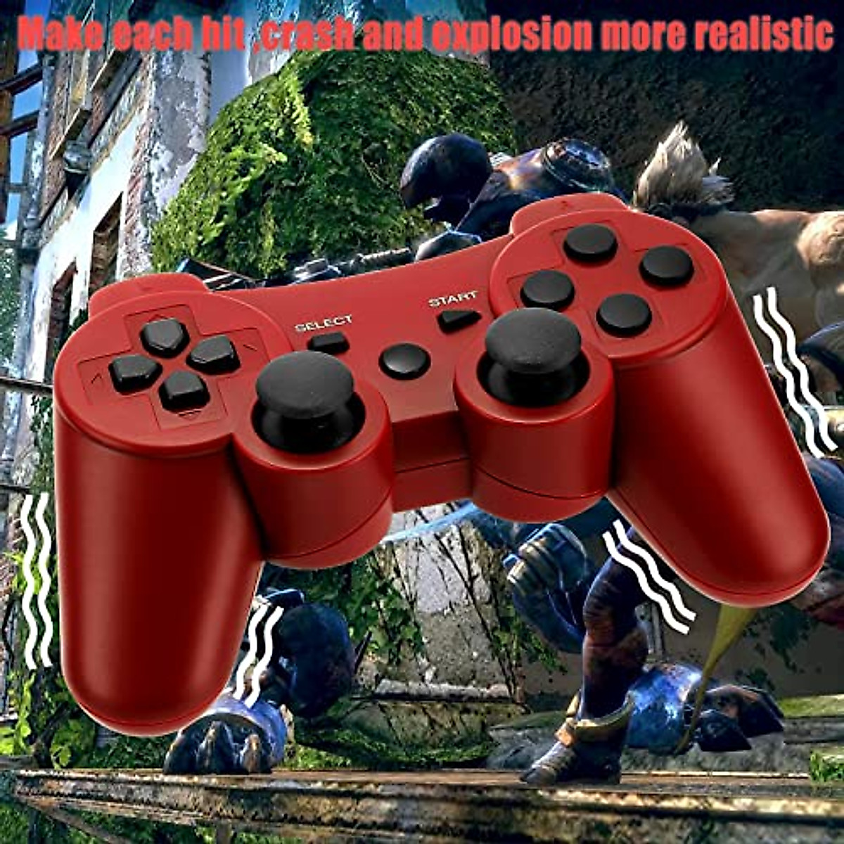 Ceozon PS3 Controller Six-Axis Dual Vibration Wireless Gamepad for Play-Station 3 Controller with Charging Cords 2 Pack Black + Red