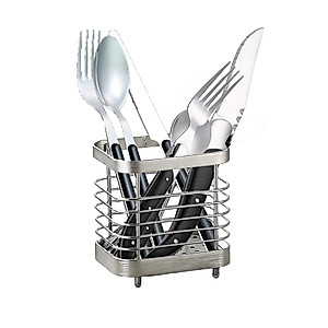 KEINEUX Utensil Holder Kitchen Countertop Organizer, Cutlery Drainer Sink Caddy Storage Drying Rack for Silverware Flatware and Cookware, Stainless Steel, Silver-4"