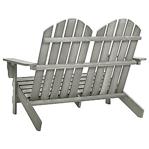 Tidyard 2-Seater Patio Adirondack Chair Solid Wood Fir Gray Outdoor Fire Pit Chair Wooden Garden Armchair for Porch Pool Lawn Deck Backyard Balcony Outdoor