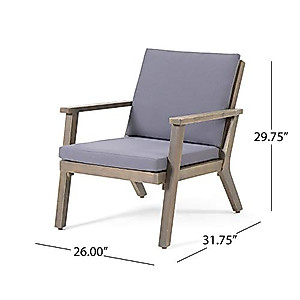 Christopher Knight Home Carlos Outdoor Acacia Wood Club Chairs with Cushions (Set of 2), Gray Finish, Dark Gray