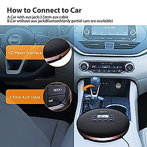 CD Player Portable with Bluetooth, Rechargeable Portable CD Player for Car and Home, Walkman CD Player with Headphones and AUX Cable for Travel, Discman CD Player with Anti-Skip Shockproof, Black