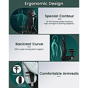 Raynesys Big and Tall Office Chair for Heavy People, 400LBS Capacity with Wide Seat,Heavy Duty Material, Adjustable Armrests, Ergonomic Executive Chair for Home Office with Strong Lumbar Support,Black