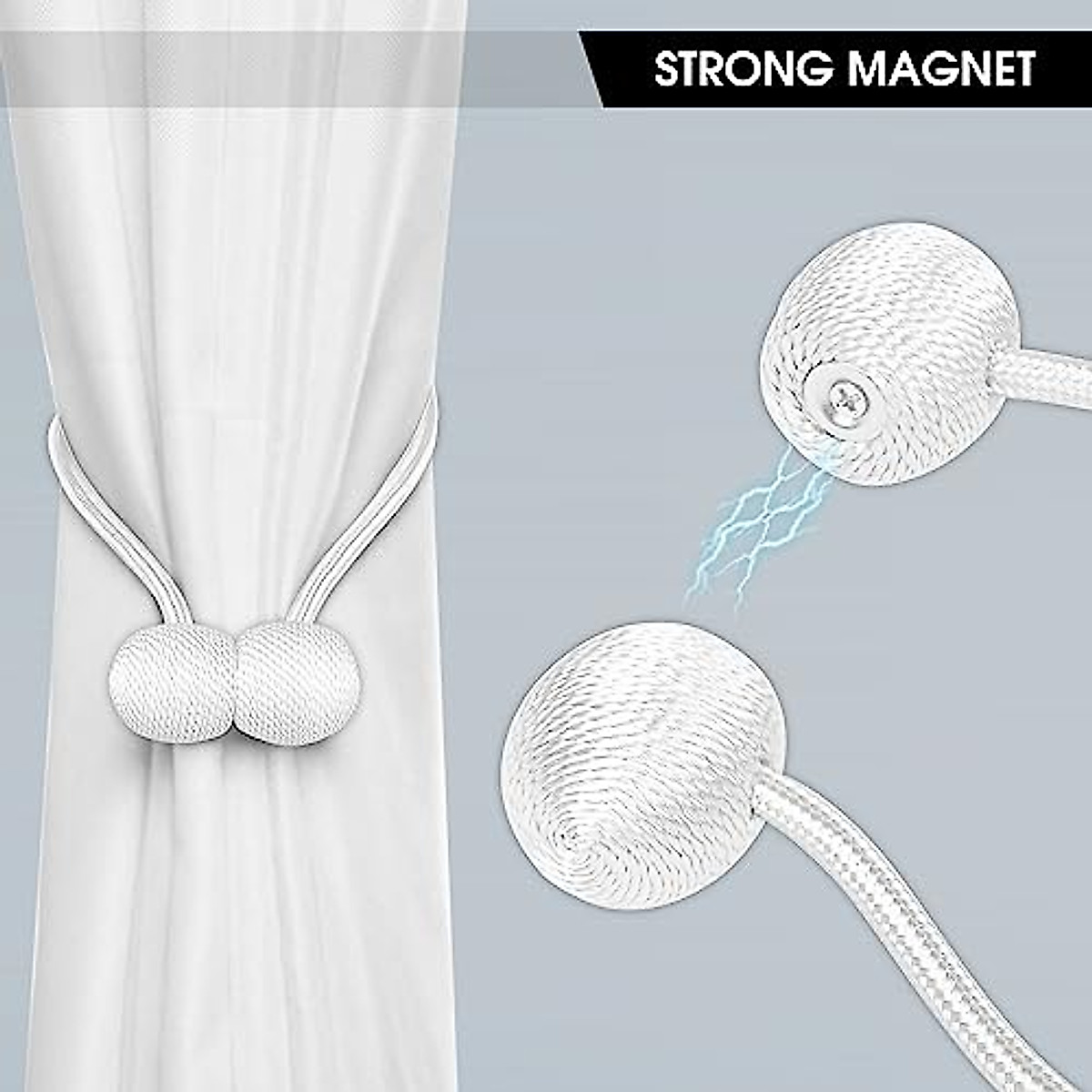 XIOTOTIEMPO Magnetic Curtain Tiebacks Biege 4 Pack, Curtain Tie Backs Holdbacks Holders Hooks Clip Buckles for Curtains Drapes, Curtain Ties for Home Bedroom Office Decorative Curtain(White)