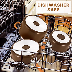 EPPMO Nonstick Ceramic Saute Pan with Lid, Saute Pot With Silicone Handle, Brown,3 Quart