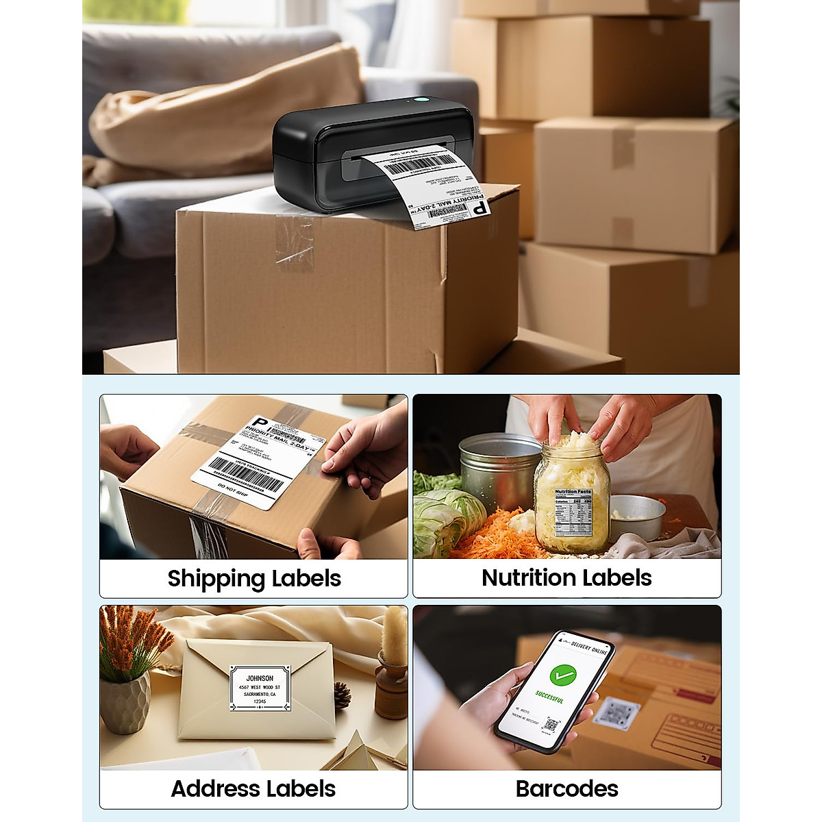 LabelCreate Shipping Label Printer, 4x6 Thermal Label Printer, Thermal Printer for Shipping Labels, USB Label Printer Compatible with Amazon Shopify Etsy Ebay FedEx USPS UPS (Black)