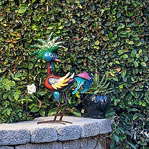 Alpine Corporation MZP390 Glossy Rooster Statue Outdoor Garden, Patio, Deck, Porch-Yard Art Decoration, 7" L x 16" W x 19" H, Multicolor