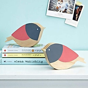 Wooden Bird Statue Sculpture Nursery Room Decor Red Bird Tabletop Figurine Home Decoration Handmade Premium Kids Gifts