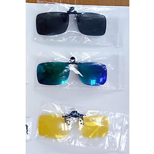 Litbun 3 PACK, Clip on Sunglasses Flip up Polarized Lens For Prescription Glasses, UV Protection Over RX Eyeglasses