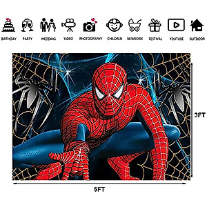 Jinsen, Spider Super Hero Family Backdrops Kids Happy Birthday Party Custom Banner Decoration Photography Background for Photo Studio Newborn Baby Shower Birthday Party Supplies Banner