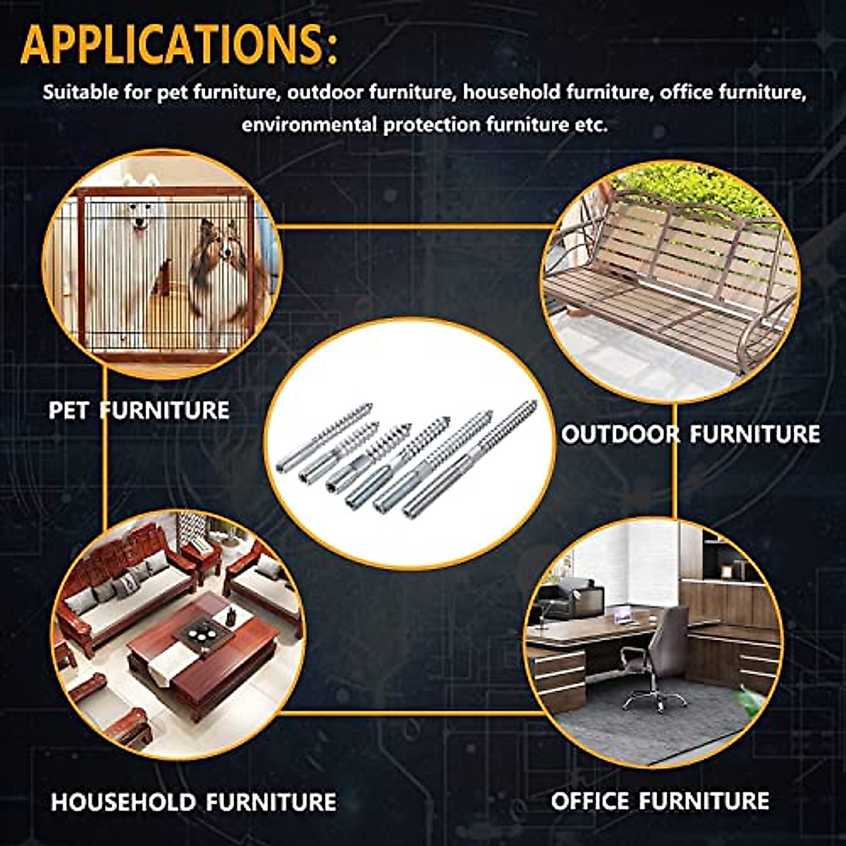 Yinpecly M6x60mm Zinc Plated Carbon Steel Double Headed Hanger Bolts 2.36 inch Length Self Tapping Screw for Furniture Installation Silver Blue Tone 8Pcs