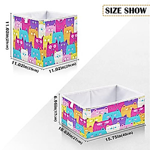 Kigai Cute Cat Cube Storage Bins - 11x11x11 In Large Foldable Storage Basket Fabric Storage Baskes Organizer for Toys, Books, Shelves, Closet, Home Decor