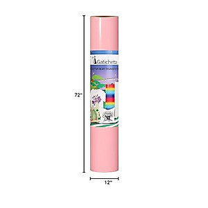 Gatichetta Heat Transfer Vinyl Roll, Baby Pink Iron on HTV 12" x 6FT, Pastel Smooth PU HTV for T-Shirts, Fabris, DIY Designs, Compatiable with Heat Press Machines, Light Pink