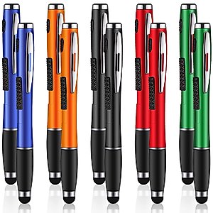 Zonon 10 Pieces Stylus Pens with Light 3-in-1 Multi-Function Touch Screen Pens LED Light Stylus Ballpoint for Smartphones Tablets PC Pads for Homes Offices Writing in The Dark