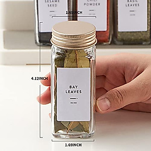 Skiileor 25 Pcs Spice Jars with Label- Glass Spice Jars with Gold Metal Caps,Shaker Lids, Funnel, Chalk Pen, Brush,Cleaning Cloth 4oz Seasoning Containers Bottles for Spice Rack, Cabinet, Drawer