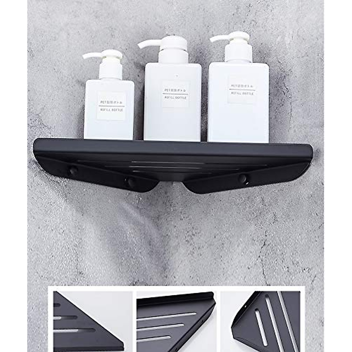 YISMAN Lavatory Bathroom Corner 304 Stainless Steel Shelf Wall Mount Triangular Shower Corner Shelf,Black