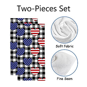 BVOGOS Bath Hand Kitchen Towels Love America Heart Washcloth 2 Pack Absorbent Patriotic Independence Day 4th July Towel