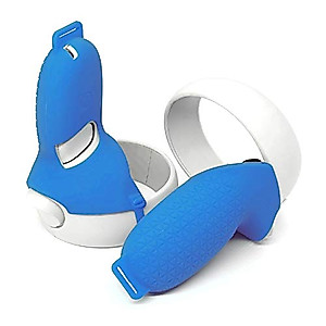 Touch Controller Grip Cover & Knuckle Strap for Oculus Quest 2 Touch Controller Grip Accessories with Adjustable Wrist Strap Silicone Skin Protective Cover (Blue)