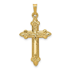 Avariah 14k Yellow Gold Fleur De Lis Cross Pendant - 35mm