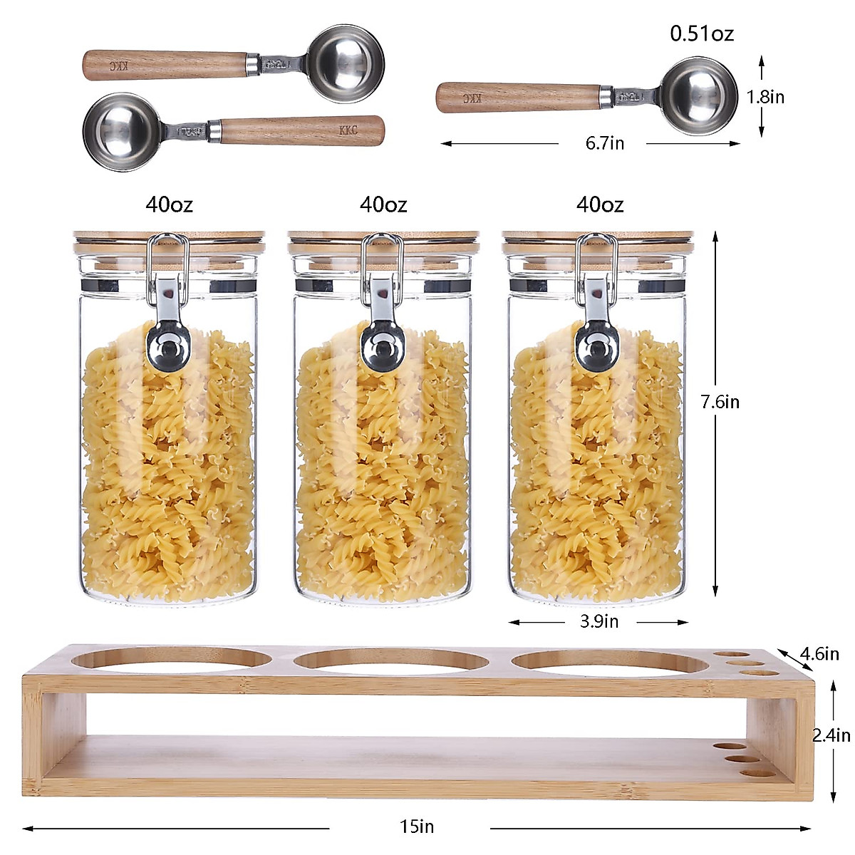 KKC HOME ACCENTS Airtight Glass Coffee Bean Storage Jars with Scoops for Coffee Bar,Sealed Glass Canisters with Hinghed Lids for Ground Coffee,Loose Leaf Tea, Matcha,Sugar,40 Fluid-oz