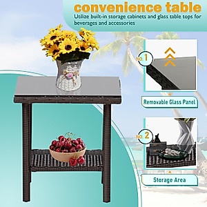 PayLessHere Set of 3 Outdoor Furniture Set Patio Furniture Set Brown Conversation Set with 2 Rattan Chairs Glass Coffee Table for Coffee Bar Poolside Patio Outdoor, Blue Cushions