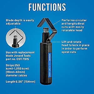 Jonard Tools CST-4000 Round Cable Stripper for Fast and Precise Jacket Removal, Large Cables, 3/4" to 1 5/8" Diameter