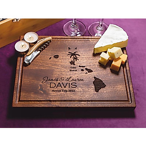 Straga Personalized Cutting Boards | Handmade Wood Engraved Charcuterie | Custom Wedding, Anniversary, Eloping Gift for Couples, Destination Wedding (Hawaiian Islands Design No.807)