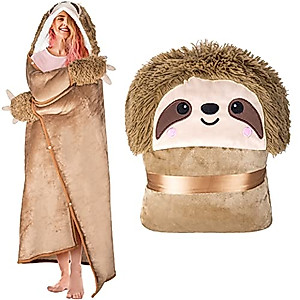 Sloth Wearable Hooded Blanket for Adults - Super Soft Warm Cozy Plush Flannel Fleece & Sherpa Hoodie Throw Cloak Wrap - Sloth Gifts for Women Adults and Kids (Brown)