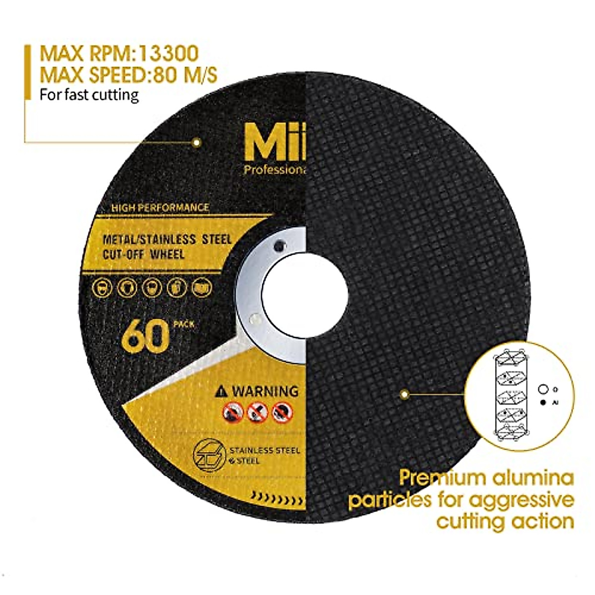 MIDO Professional Abrasive Cut Off Wheels 60 PCS Angle Grinder Cutting Disc 4-1/2" x .045" x 7/8" Ultra Thin Cut Off Wheel for Metal