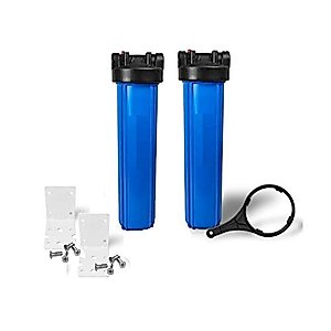 Dual 20" x 4.5" Big Housing Whole House Water Filtration System 1" Inlet/Outlet Brass Ports Pressure Relief Button