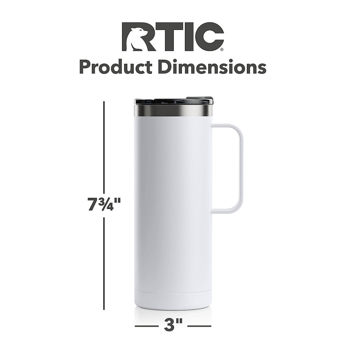 RTIC 20 oz Coffee Travel Mug with Lid and Handle, Stainless Steel Vacuum-Insulated Mugs, Leak, Spill Proof, Hot Beverage and Cold, Portable Thermal Tumbler Cup for Car, Camping, White