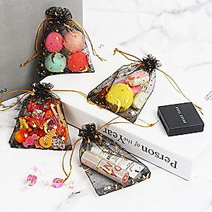 FOIMAS 100pcs Organza Drawstring Gift Bag,3.5x4.7 Inch Sheer Moon Star Organza Jewelry Bags for Wedding Baby Shower Party Favor Supply