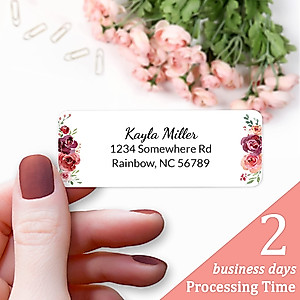 Personalized Return Address Labels Floral - Set of 120 Custom Mailing Labels for Envelopes, Self Adhesive Flat Sheet Rectangle Personalized Name Stickers (Burgundy)